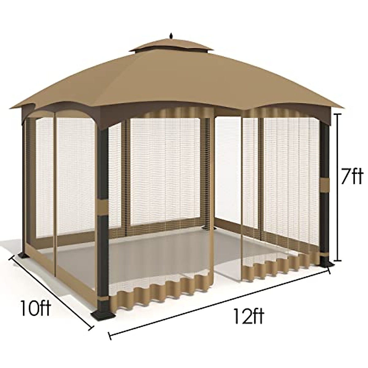 Tanxianzhe 10'x12' Gazebo Replacement Mosquito Netting 4-Panel Patio Screen Walls with Zipper (Khaki)