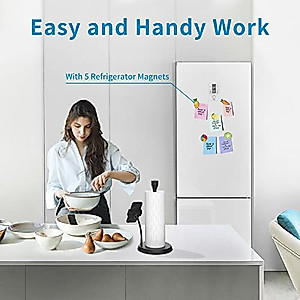 Multi-Function Black Paper Towel Holder Countertop with Phone Holder, Easy One Hand Tear Paper Towel Holder Stand with Weighted Base Spring Arm for Most Sizes Paper Roll for Kitchen Paper Towel Rack