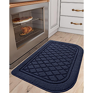 DEXI Kitchen Rug Floor Mat Half Circle Throw Rugs Washable for Sink Corner Indoor Standing Carpet 19.5"x31.5" Blue