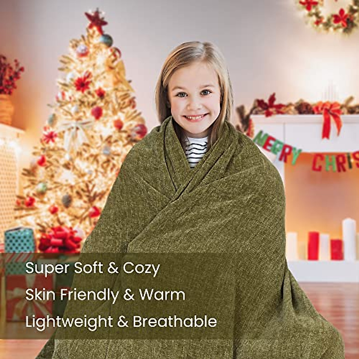 Vhorate Throw Blanket for Couch Sofa Bed Chair, 50in x 60in Soft Cozy Chenille Living Room Blanket with Tassel, Comfy All Seasons Suitable for Women Men and Kids