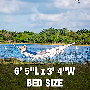 Bliss Hammocks BH-400WFRCA Polyester Hand-Braided Hammock in a Bag Decorative Fringe, Natural Brown