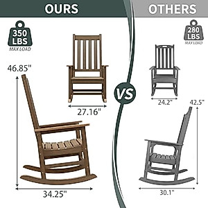 Marcytop Outdoor Indoor Rocking Chair, HDPE Poly Rocking Chair with Wide Contoured Seat, Support up to 350 lbs, Low Maintenance and Weather Resistance Oversized Porch Rocker, Bright Brown