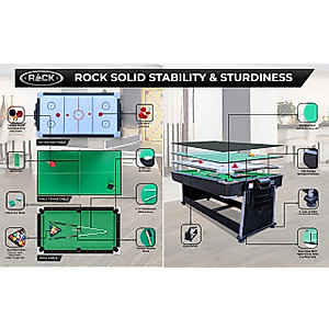 RACK Triad 7-Foot 3-in-1 Multi Game Swivel Billiard/Pool Table (Green Felt with Black Body)