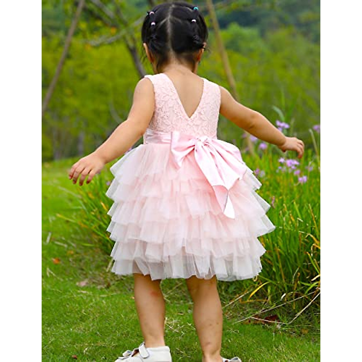 Cilucu Baby Girls Dress Toddler Kids Party Dress Tutu Pageant Lace Dresses Gown for Flower Girl Baby Birthday Pink Peach 6 Months-12 Months