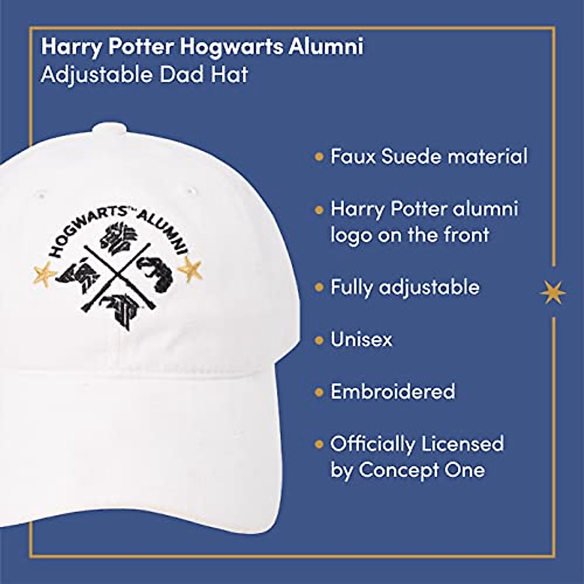 Harry Potter Hogwarts Alumni Adjustable Dad Hat, White, One Size