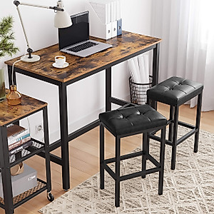 VASAGLE Bar Stools, Set of 2 PU Upholstered Breakfast Stool, 15.7 x 11.8 x 24.4 Inches, Backless, Simple Assembly, Industrial, Dining Room Kitchen Counter Bar, Black Seat and Black Frame ULBC068B81