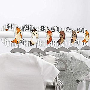 Baby Closet Size Dividers - Woodland Nursery Closet Dividers for Baby Clothes - Fox Deer Bear Hedgehog Beaver Nursery Decor - Baby Closet Dividers for Boy or Girl - [Woodland] [Grey/Gray]