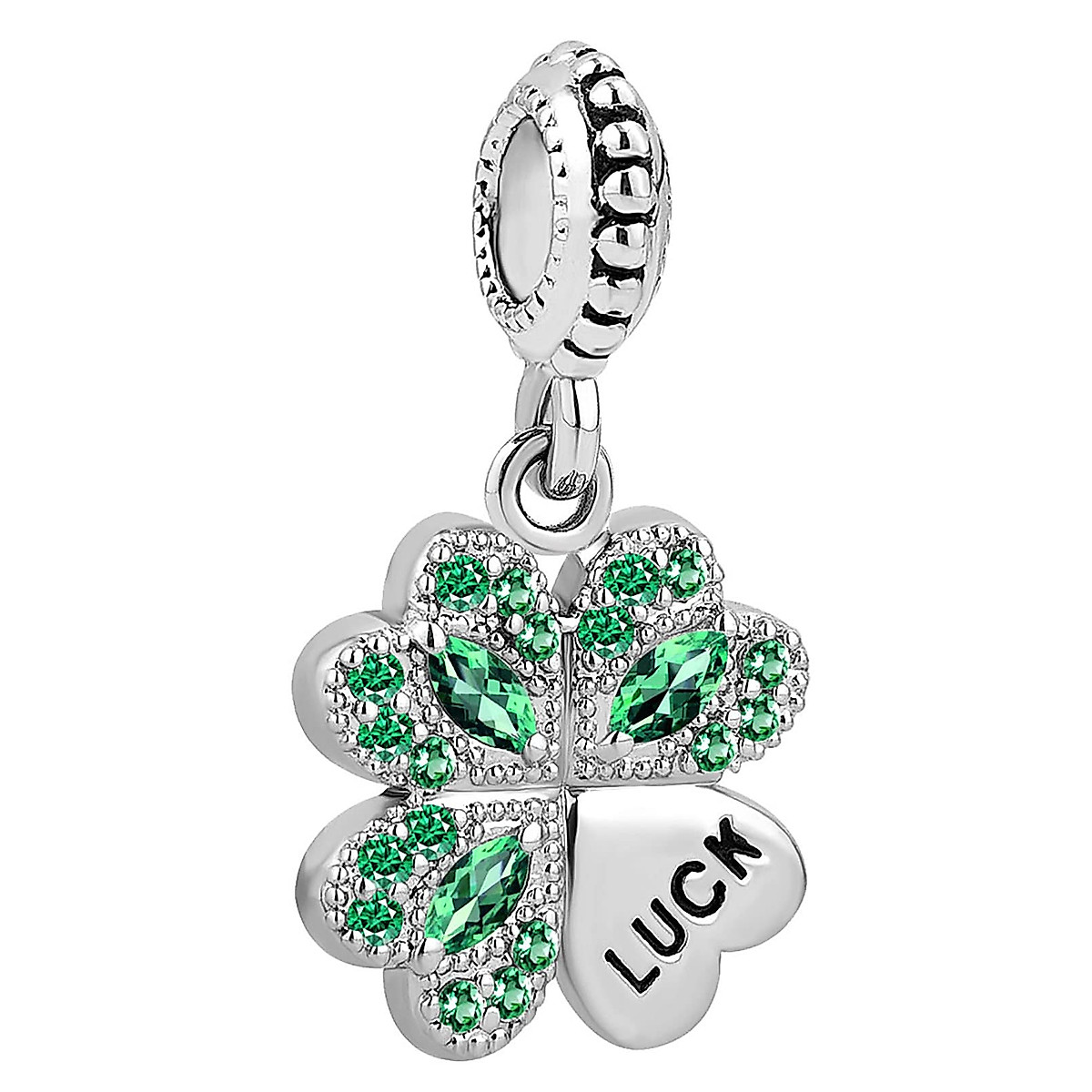 LSxAB Love Heart Lucky Clover Charm Compatible with Pandora Charm Bracelet Necklaces Pendants Silver Two tone Green Lucky Charm Bead Women Family Sister Wife