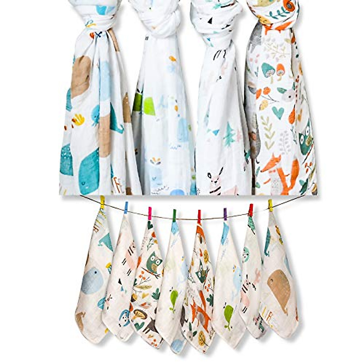 Omilion Receiving Blanket for Baby – 4 Pack – 30 inch x 30 inch – 100% Flannel Cotton - Mixed Patterned Designs – Includes Infant Washcloth 30 Pack