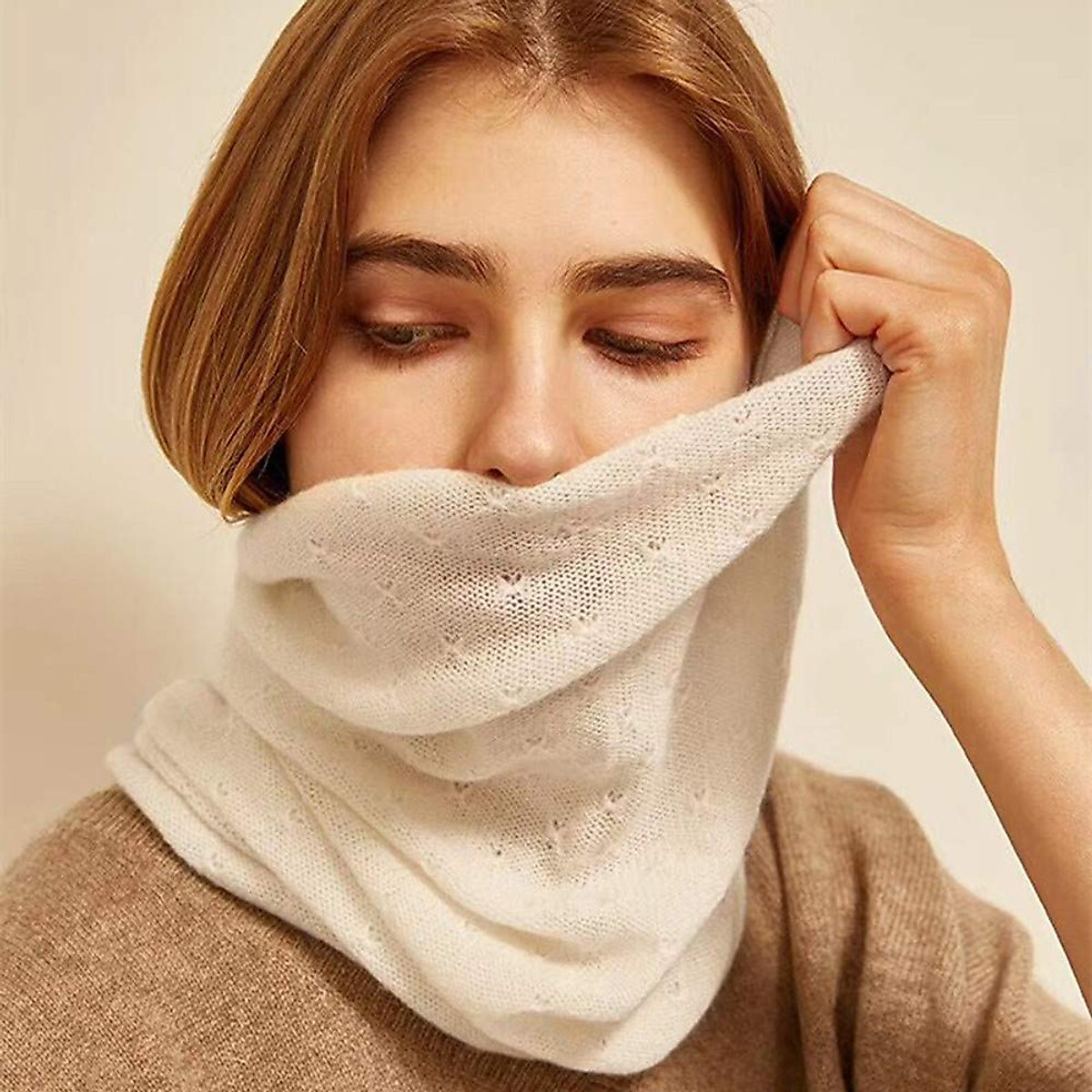 Jolmo Lander 100% Cashmere Women Winter Infinity Scarf Warm Circle Loop Neck Warmer (White)