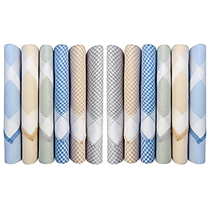 Caruso Italy Men's Italia 100% Pure Cotton Handkerchief White Blue Checks - Pack of 12