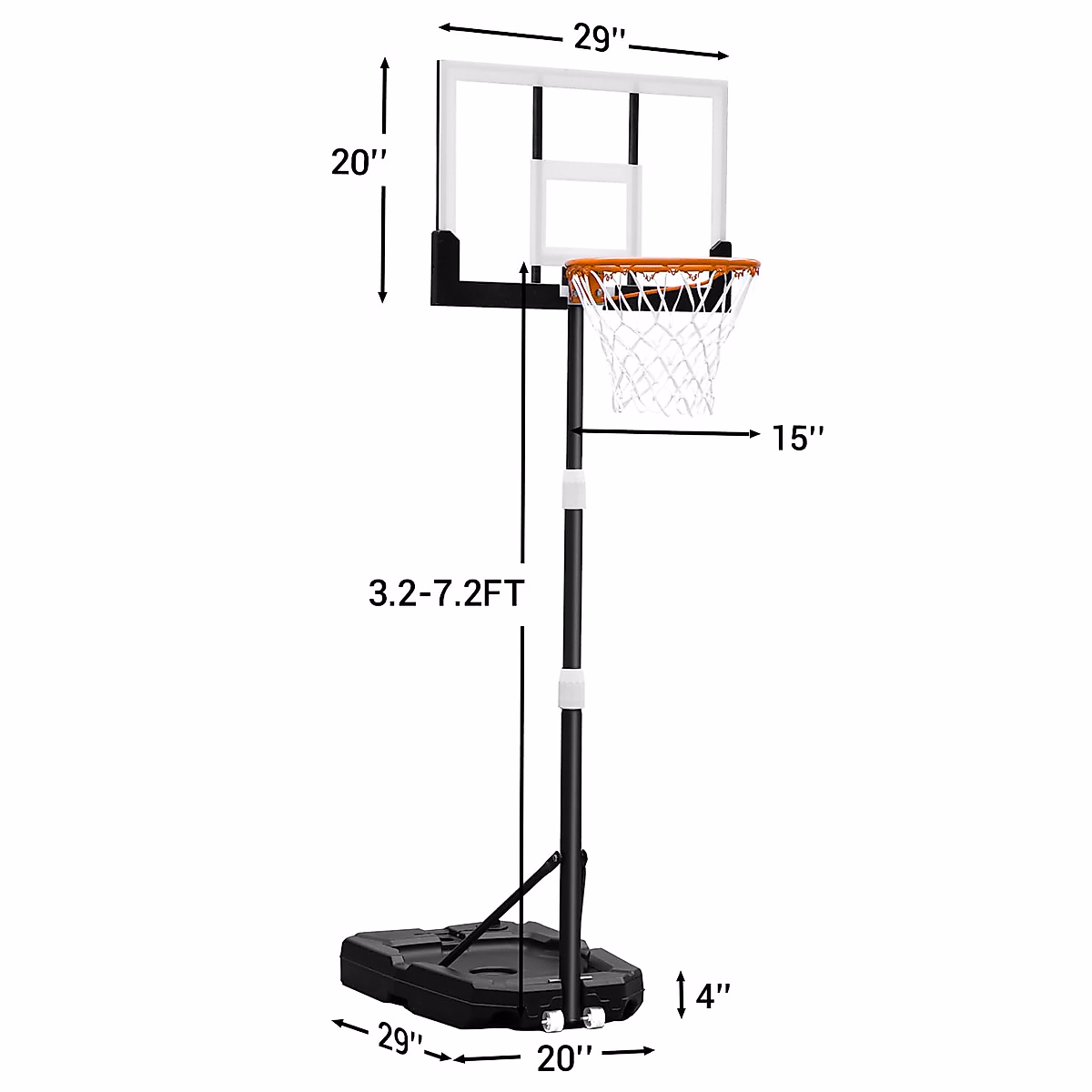WIN.MAX Kids Basketball Hoop 29 in Backboard, 3.2 to 7.2FT Adjustable Height, Swimming Pool Basketball Hoop Outdoor for Kids/Adults Indoor Outdoor