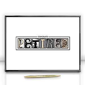 DOUBLESHOOT Framed Retirement Guest Book for Men 12"x16" Black Frame, Party Decorations - including Gold Pen & Acrylic Glass - Retired Guestbook Centerpieces, Party Decor Gifts for Him