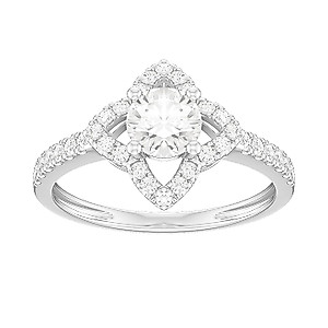 PRSTANI 14k White Gold Smooth Four-Point Star Halo 0.5ct Main Simulated Diamond Engagement Ring Promise Ring (9)