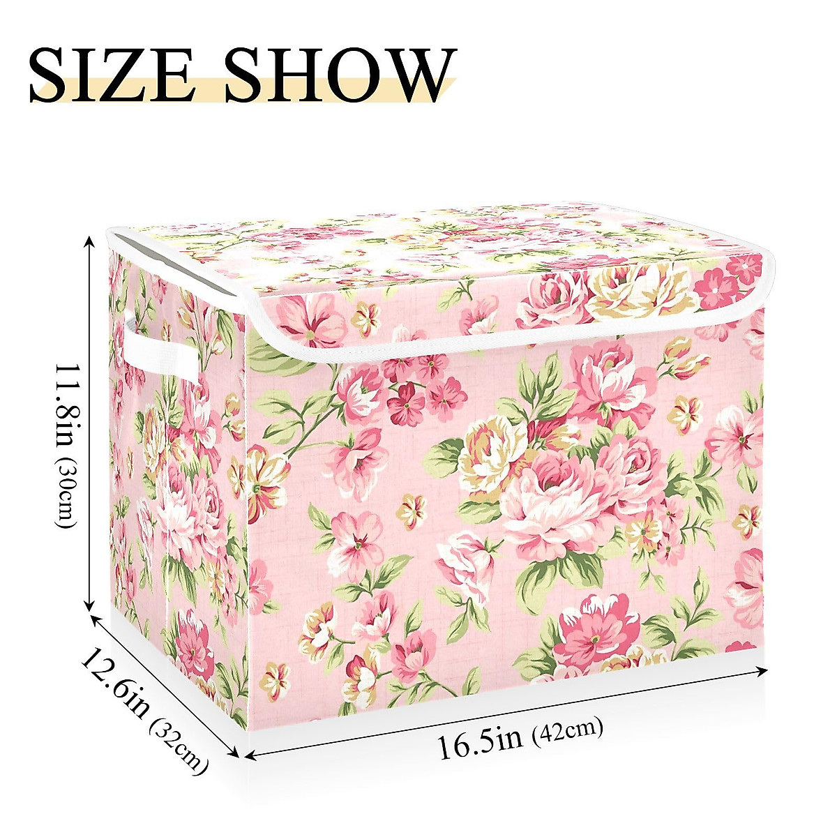 ALAZA Storage Bins with Lids,Pink Rose Fabric Storage Boxes Baskets Containers Organizers for Clothes and Books