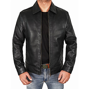 III-FASHIONS Leather Jacket Men Motorcycle - Vintage Style Shirt Collar Slim Fit Leather Jacket - Wiiick Black Leather Jacket For Mens - lambskin leather biker jacket xxl men