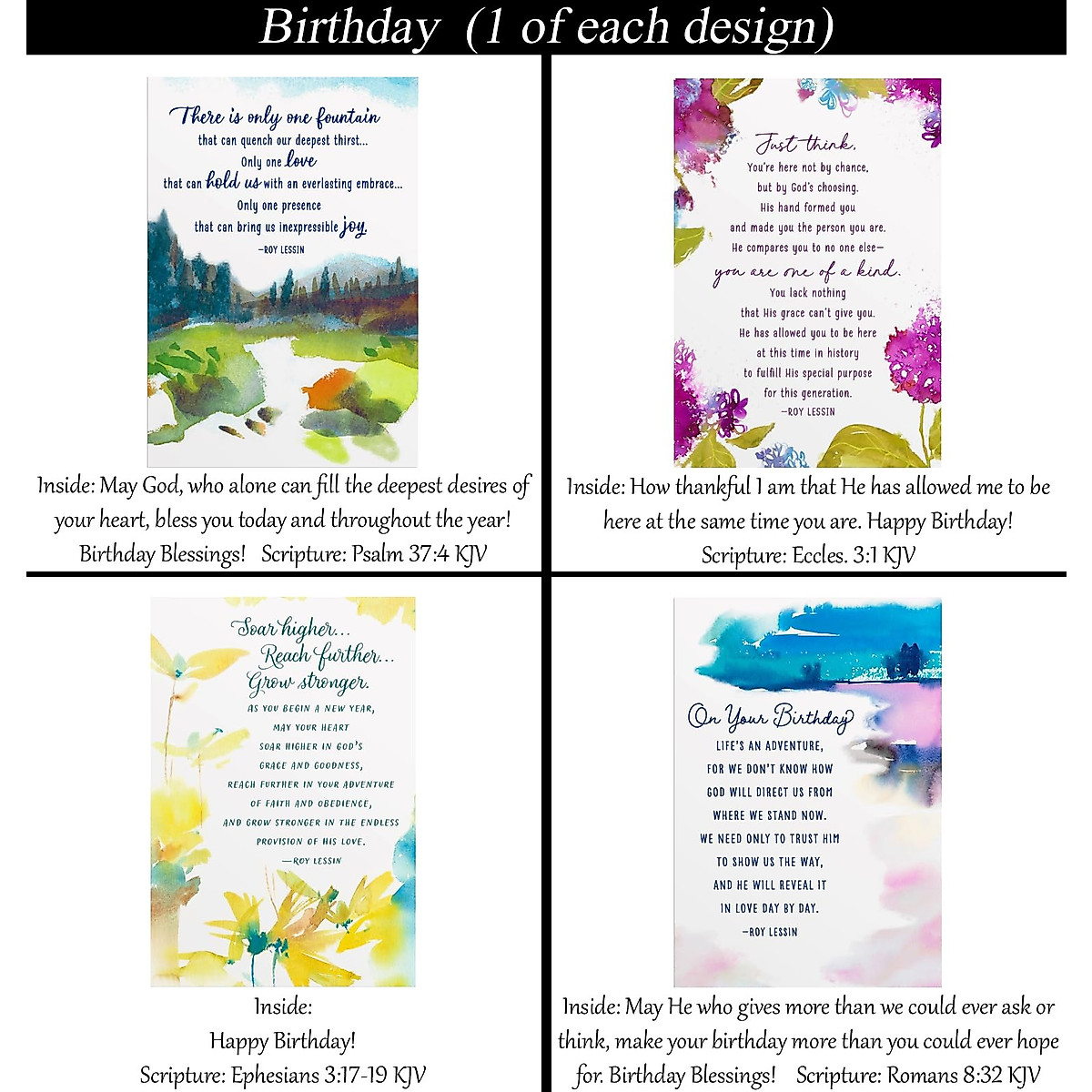 Birthday (No Repeated Cards) 32 Design Christian/Religious Greeting Card Assortment ~ Scripture in every card