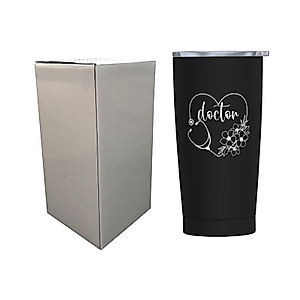 Yipaidel 20oz Vacuum Insulated Tumbler with Lid - Leakproof Travel Coffee Mug for Doctors, Medical Gift for Physicians Week, Retirement & Med School Graduation, Cup (Black/White)