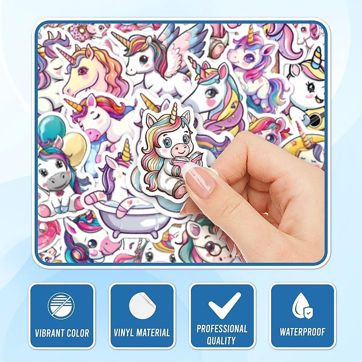 Pack 50 Pcs Cute Unicorn Stickers for Water Bottles Laptop Luggage Computer Journaling Scrapbooking Kids Teens Girls Adults Aesthetic Waterproof Sticker Packs Small Vinyl Decals