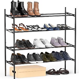 Simple Houseware 4-Tier Stakable Shoe Racks with Extendable Shelves, Black