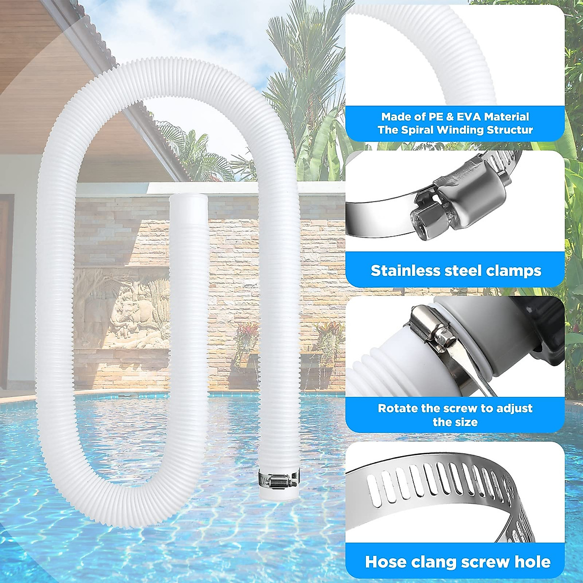 Saintrygo Swimming Pool Hose Replacement Kit for Above Ground Pools 1.25 Inches Diameter Pool Filter Replacement Hose Pool holder Compatible with Filter Pumps 330 GPH 530 GPH 1000 GPH (White)