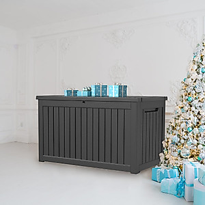 ROJIK Outdoor Storage Housing Deck Box-Waterproof Patio Furniture,Garden Tools,Cushions,Pool Accessories Storage Waterproof Resin Box with Capacity (230 Gal & Black)