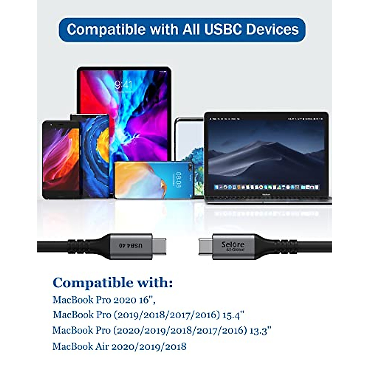 Selore&S-Global USB 4 Cable 6Ft/1.8M, 40Gbps USB C Cable,USB C Monitor Cable for Single 8K/Dual 4K, 100W USB C Charging Cable Compatible for USB 3/4 for Laptop,MacBook,Docking Station.etc