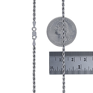 Nuragold 14k White Gold 2mm Solid Rope Chain Diamond Cut Pendant Necklace, Mens Womens Jewelry 16" 18" 20" 22" 24" 26"