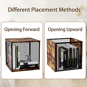 Ksuefao 2 Cube Storage Organizer, Small Bookshelves, DIY Variable Stackable Wooden & Metal Cubes Shelves for Desktop, Bedroom, Living Room, Black Brown