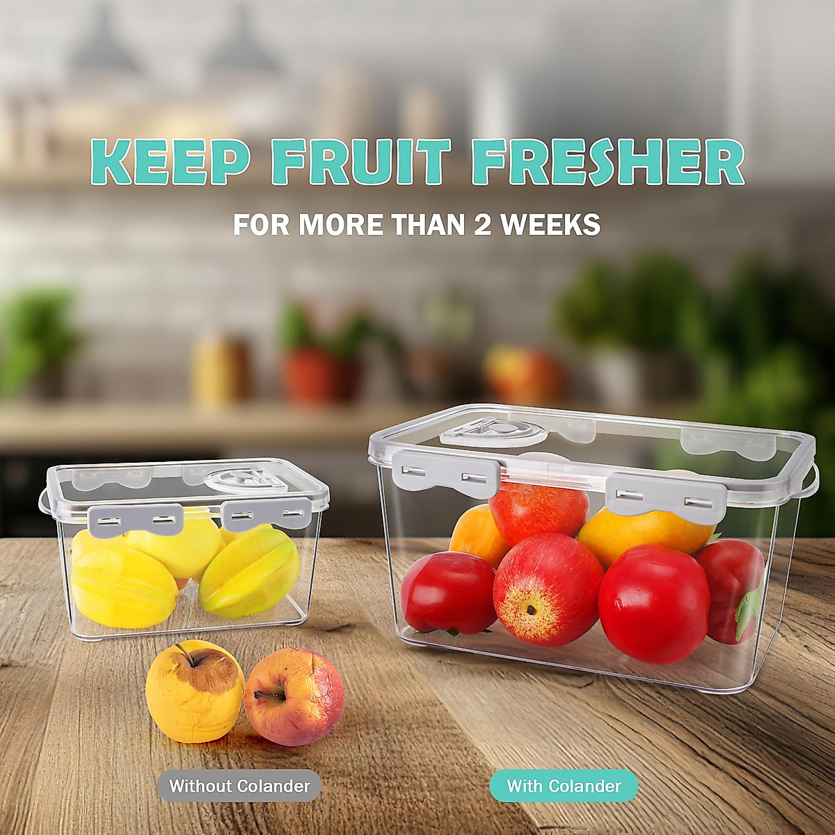 OZEPLASC Fruit Containers for Refrigerator 3 Pack Large Food Storage Container with Removable Colander Alright Fruit Vegetable Storage Saver Container for Fridge White