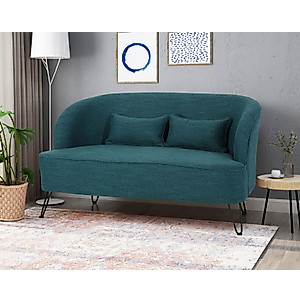 Merax Loveseat Couch Sofa with 2 Pillows, 2 Seater Fabric Chaise Lounge Recliner for Living Room, Apartment Furniture, Teal