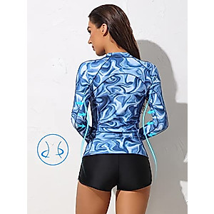 ATTRACO Rash Guard for Women Long Sleeve Swim Shirt Y2K Skiny UV Swimsuit Top UPF 50+ Blue L