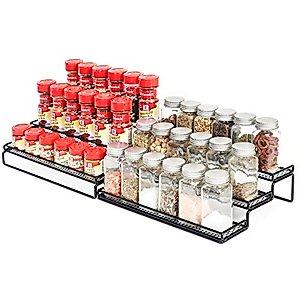 GONGSHI Spice Rack Organizer for Cabinet, Pantry and Countertop, 3 Tier Expandable Seasoning Shelf, Black