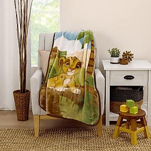 Disney Lion King Urban Jungle Luxury Plush Throw Blanket, Tan/Brown/Green/Ivory, 30x45 Inch (Pack of 1)
