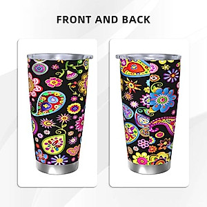 AYCZN Paisley Floral 20 OZ Tumbler Stainless Steel Travel Coffee Mug, Mandala Flower Insulated Water Bottle with Lid and Straws Leakproof Thermal Cup