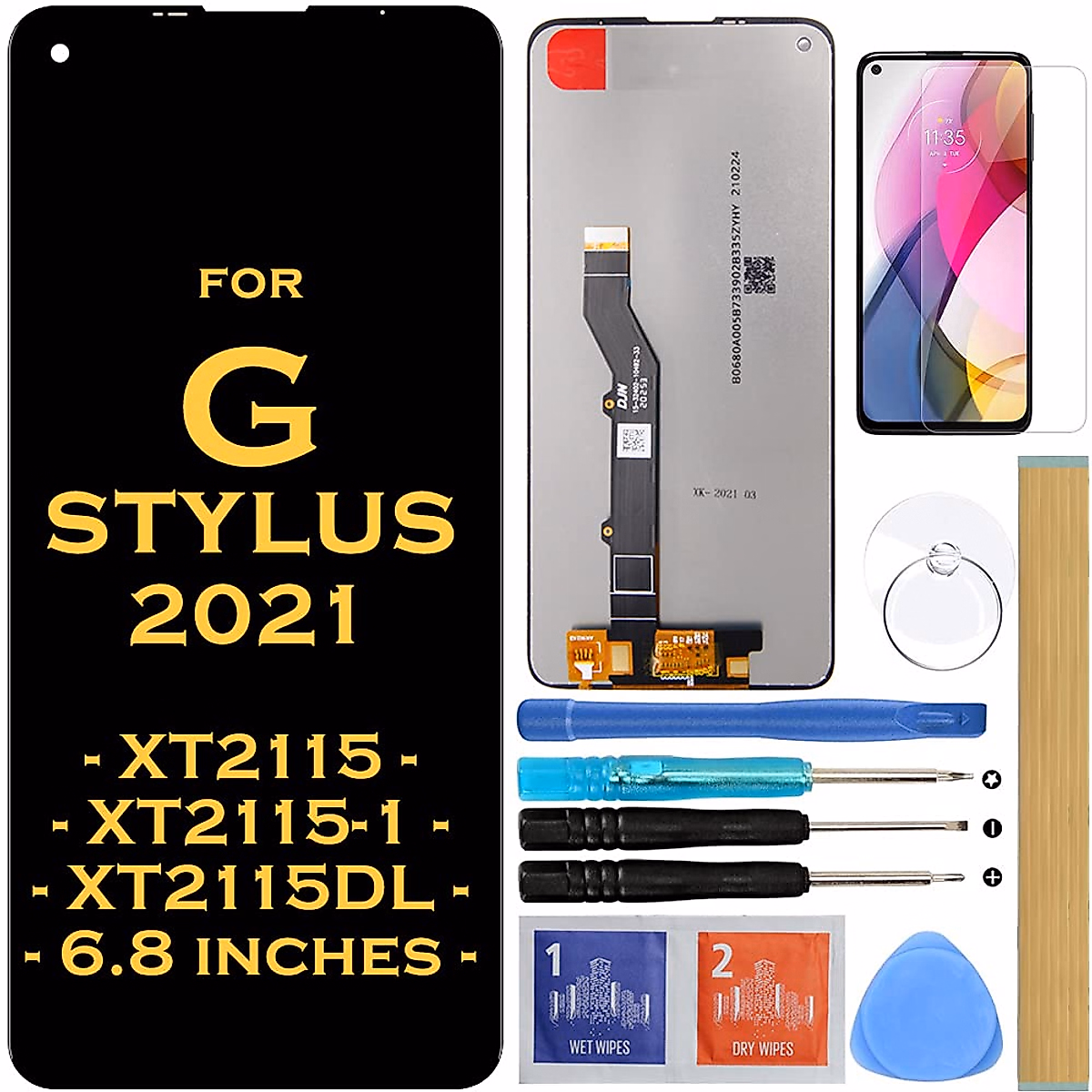 HLTECH Screen Replacement LCD Display Touch Digitizer Assembly for Motorola Moto G Stylus 2021 XT2115 XT2115-1 XT2115DL 6.8" (Black)