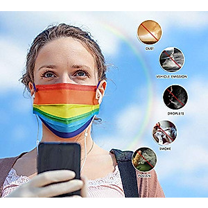 50PCS Disposable Face Mask Rainbow Colors 3-Layer Individually Wrapped Soft Elastic Earloop Nonwoven Fabrics (Random Rainbow Patterns & Colors)