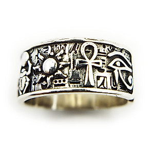 Silver Plated Egyptian Gods Totem Ring Anubis Pharaoh Adjustable Opening Ring Retro Style
