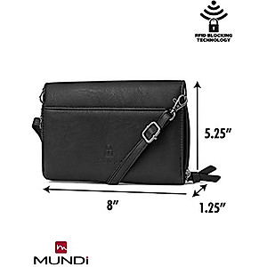 Mundi RFID Crossbody Bag For Women Anti Theft Travel Purse Handbag Wallet Vegan Leather ((Black))