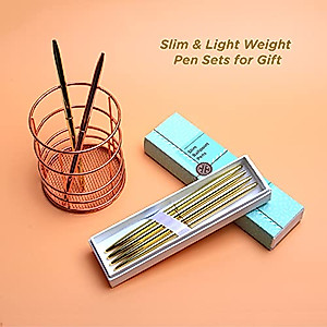 Oriday Chrome Ballpoint Slim Pens Set of 4 - Lightweight Metal Ball Point Pen in Black Ink Gift Box for Wedding, Student Gift, Bridal Shower (Gold, Black Ink)