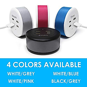 Aduro USB Charging Station for Multiple Devices [PowerUp Flair] Desktop Fast Charger 4-Port USB Hub for iPhone iPad Tablets Smartphones Black/Grey