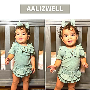 Aalizzwell Preemie Baby Girls Clothes Short Sleeve Bloomer Shorts Ribbed Summer Outfit Olive Green Premature