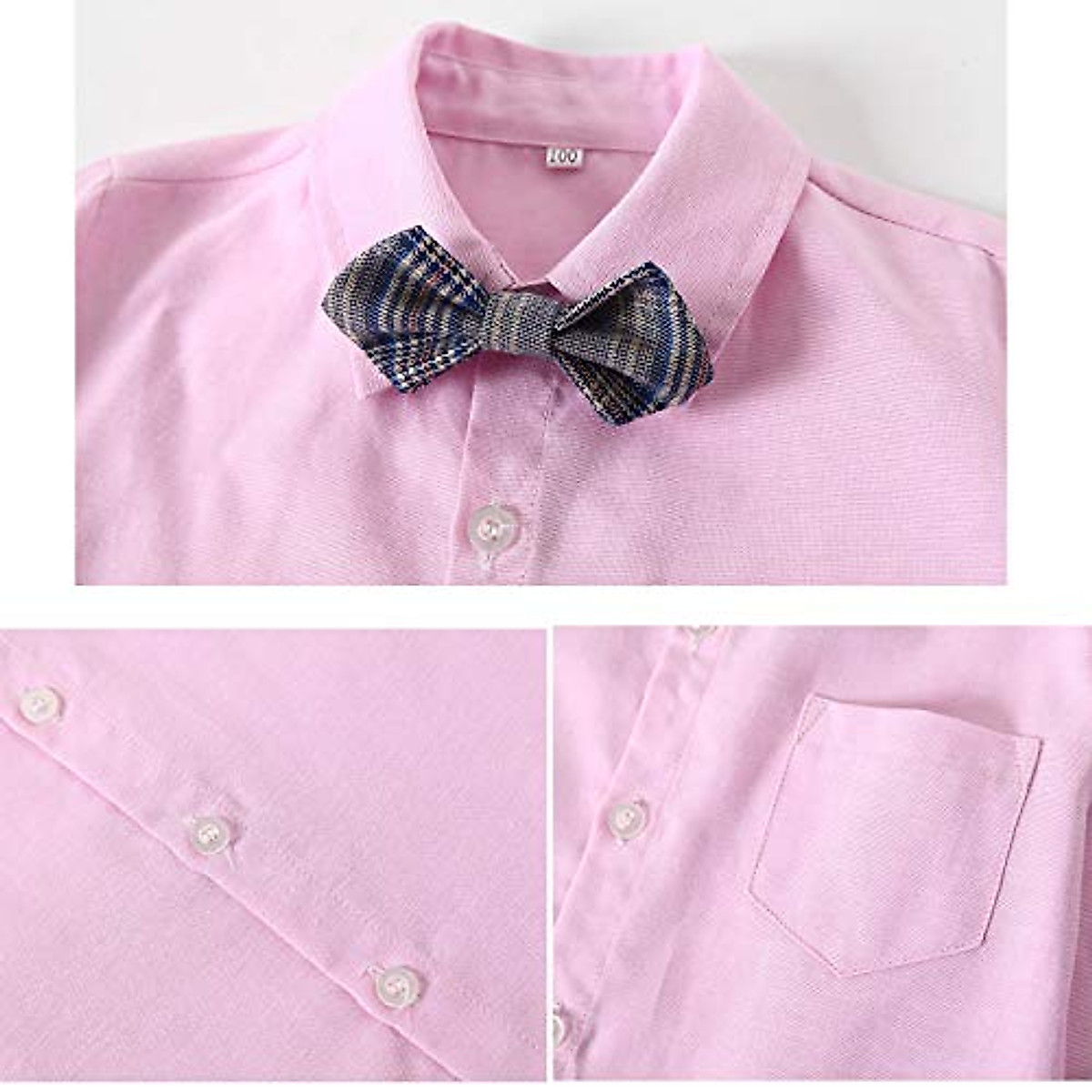 Boys 3Pcs Clothing Sets Long Sleeve Bowtie Shirts +Vest +Pants Casual Suit (Pink, 5_Years)