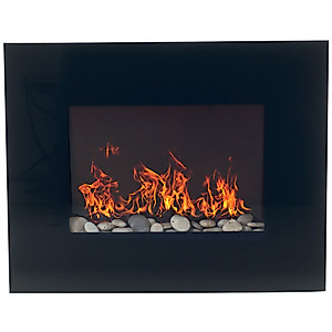 26-Inch Wall-Mounted Electric Fireplace – Indoor Glass Fireplace Heater with Pebble Fuel Effect – Adjustable Heat, Flames, and Brightness with Remote by Northwest (Black)