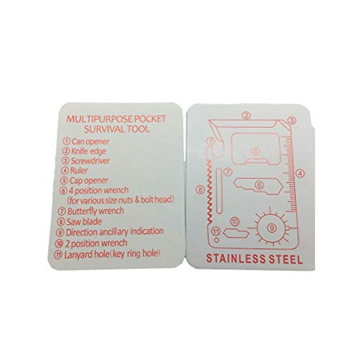 Ninja Outdoorsman 11 in 1 Stainless Steel Credit Card Pocket Sized Survival Multi Functional Tool - Stocking Stuffers, Christmas Gifts Under 10 Dollars (Single, Silver)