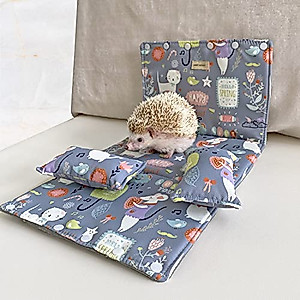 Handmade Multi-Function Flannel Small Animal Tunnel Sleeping Hideout Cave Nest with Pillows for Hedgehog Guinea Pig Rat Ferret Sugar Glider Squirrel Small Animal Beds (Grey)