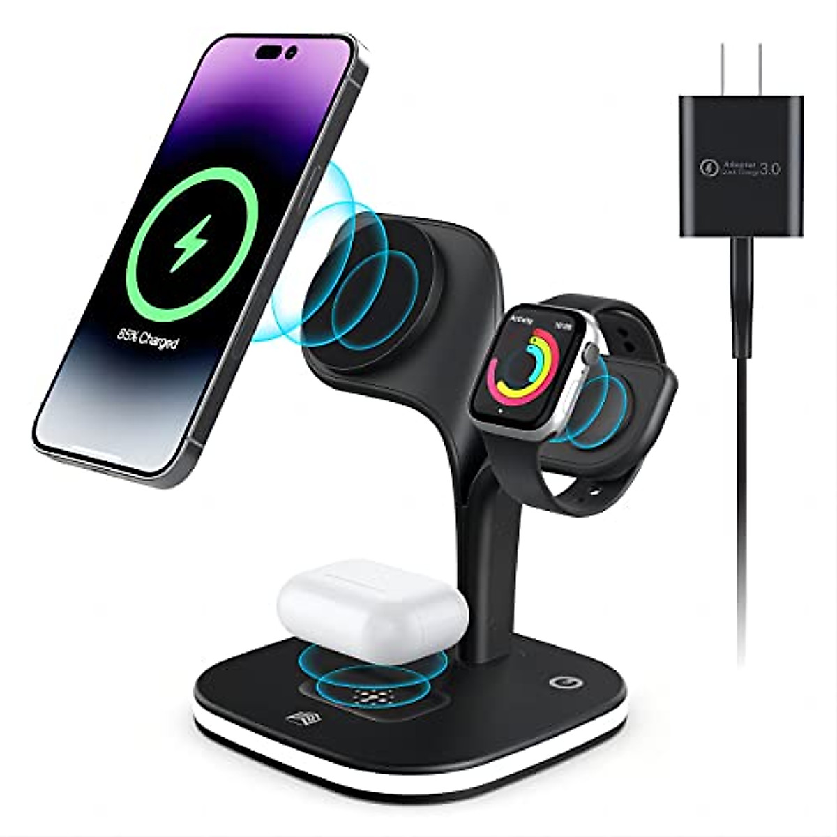 Greenlemon Mag Safe Charger Station 3 in 1 Wireless Charging Station for Apple with LED and Adapter Desk Magnetic Charger for iPhone 14,13,12 Pro/Max/Mini/Plus, Watch 8/7/6/SE/5/4, Airpods 3/2/Pro
