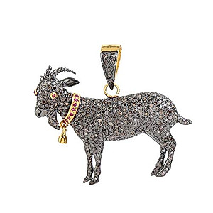 Certified Natural Diamond Pendant, Goat Capricorn Zodiac Pendant 0.08 Carat Ruby Gemstone And 1.07 Carat Brown Diamonds (I2-I3 Clarity) For Women