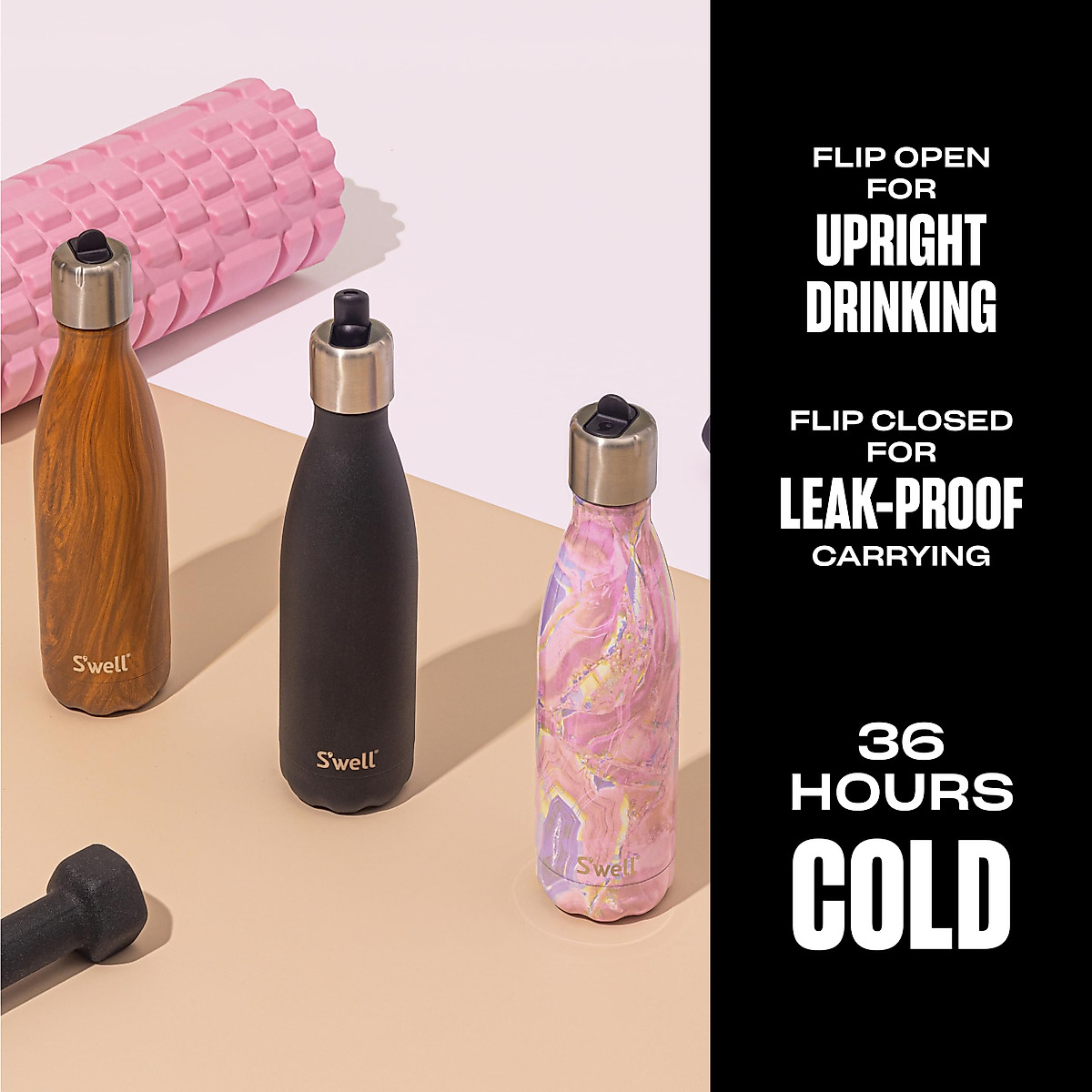 S'well Stainless Steel Water Bottle with Flip Straw Cap, 17oz, Geode Rose, Triple Layered Vacuum Insulated Containers Keeps Drinks Cold for 36 Hours and Hot for 10, Perfect for On the Go