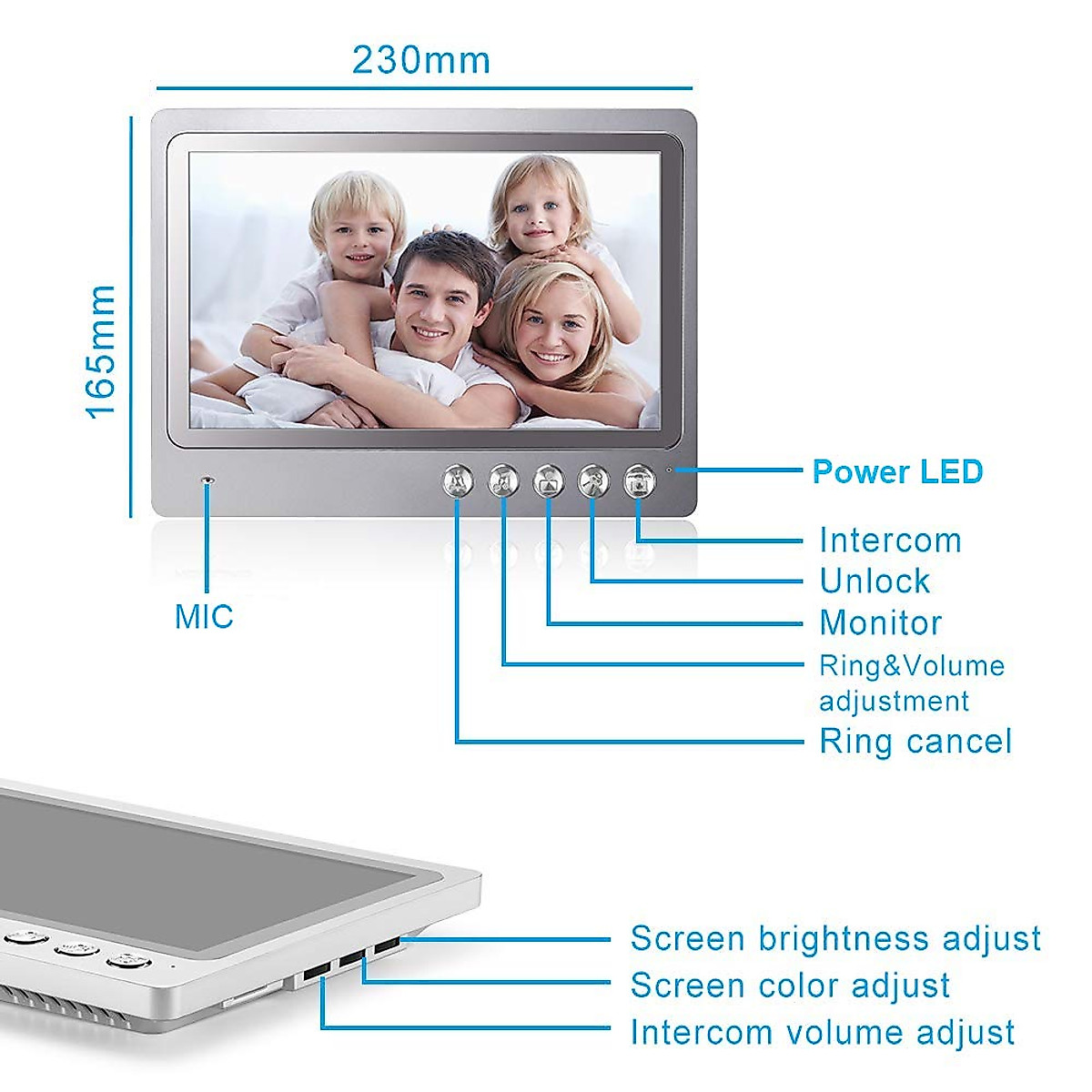 WOLILIWO Video Intercom System,9inch Monitor for Video Doorbell Wired,Doorbell with Camera and Monitor Support Night Vision,Unlocking,Monitoring,Dual-Way for Villa Home Office Apartment